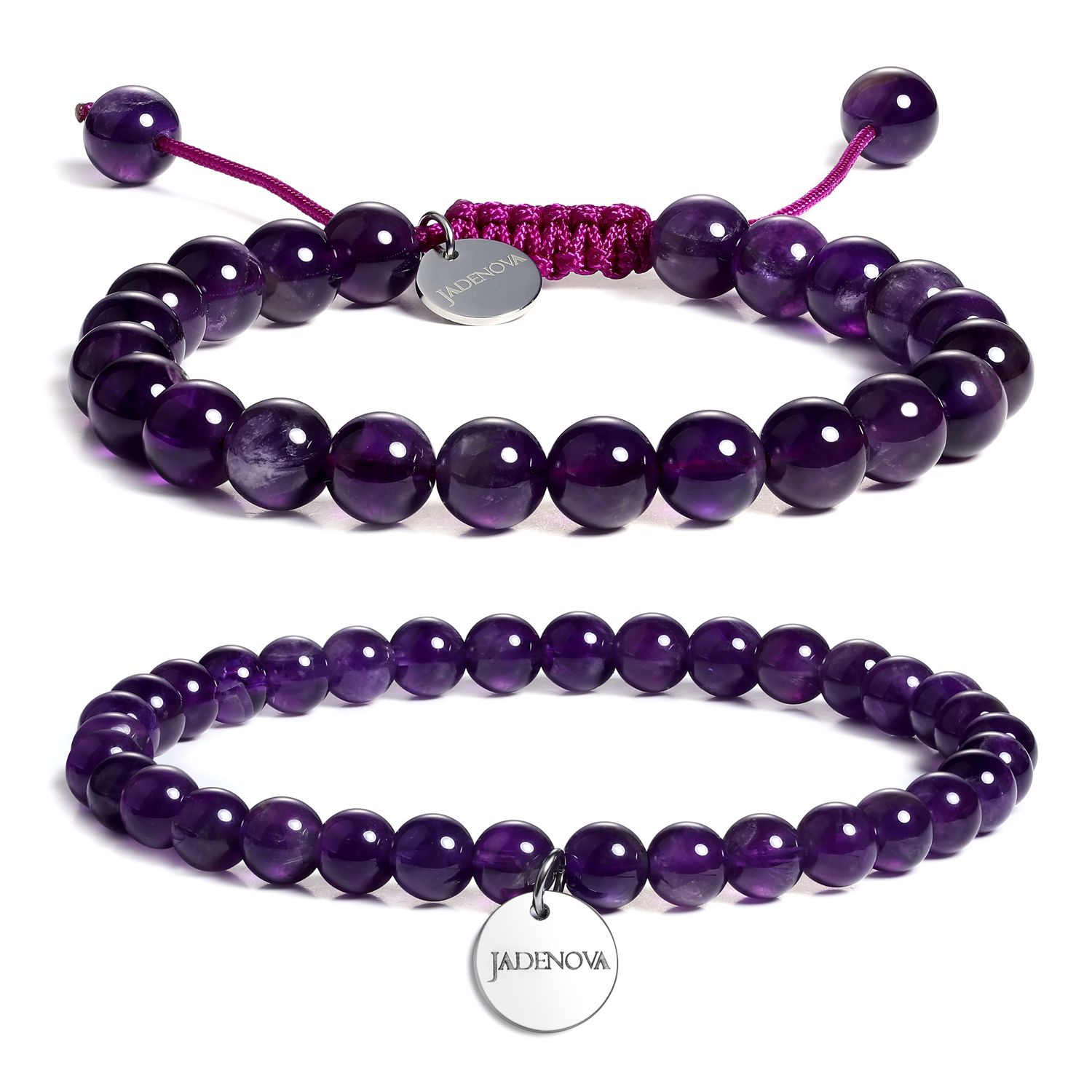 JADENOVA 6/8mm Natural Amethyst Gemstone Bracelet Elastic Stretch Yoga ... JADENOVA 6/8mm Natural Amethyst Gemstone Bracelet Elastic Stretch Yoga ...